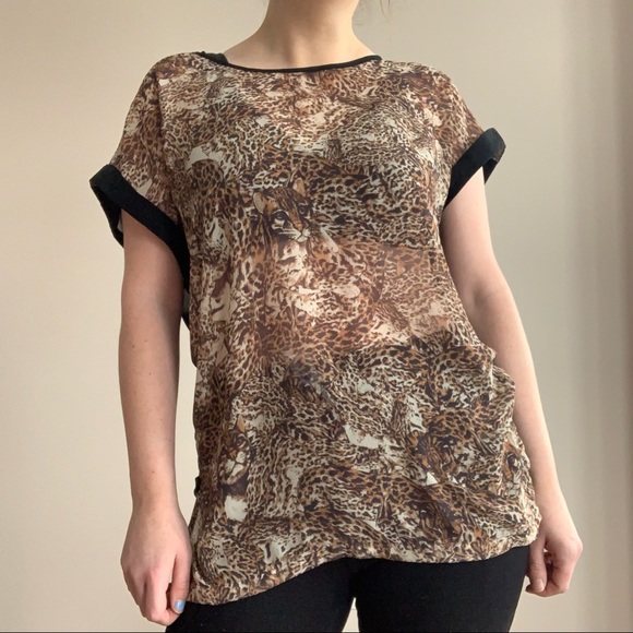 H&M | Tops | Hm Leopard Print Black Sheer Hilow Blouse | Poshmark